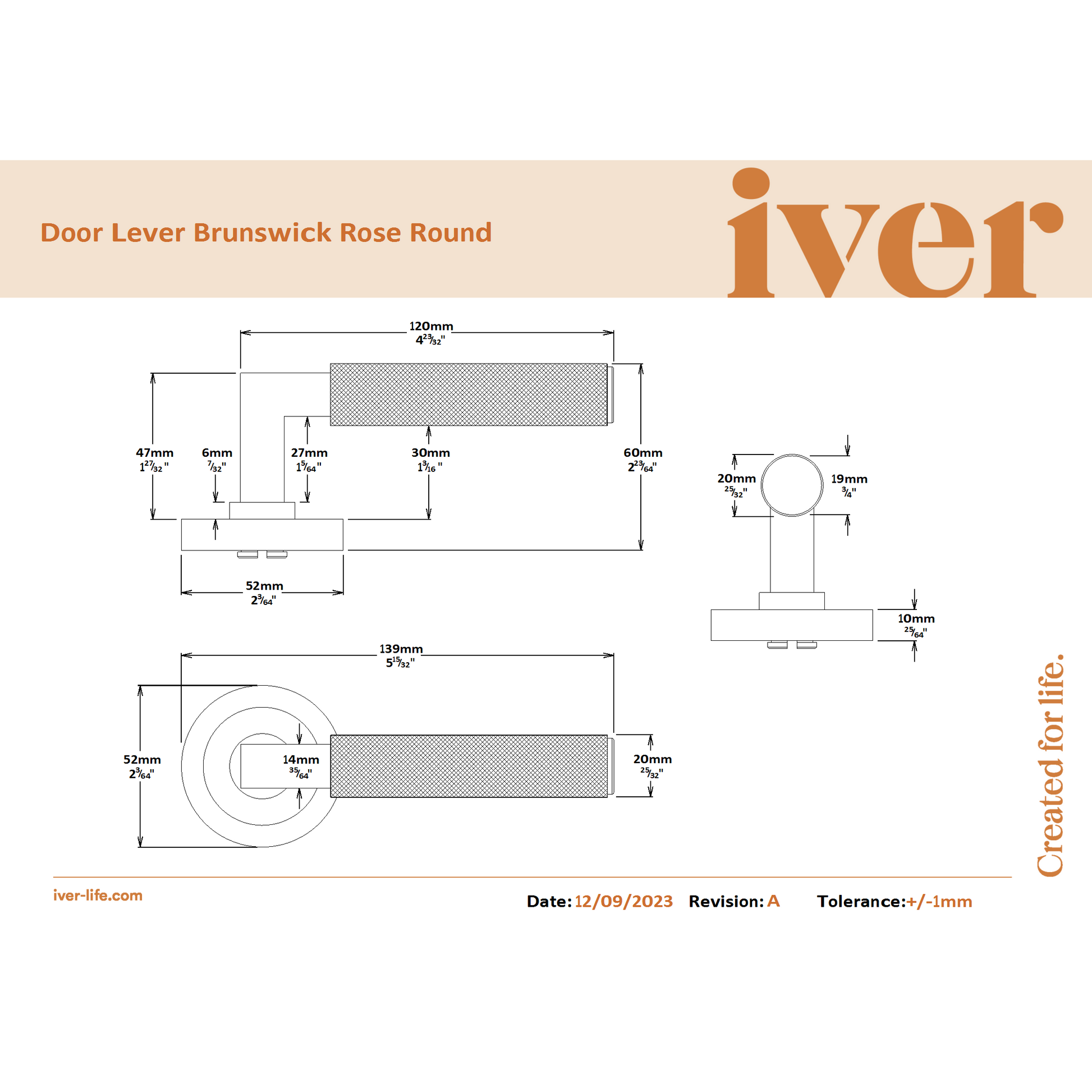 Iver Door Handle Brunswick Knurled Rose Round Signature Brass Privacy ...