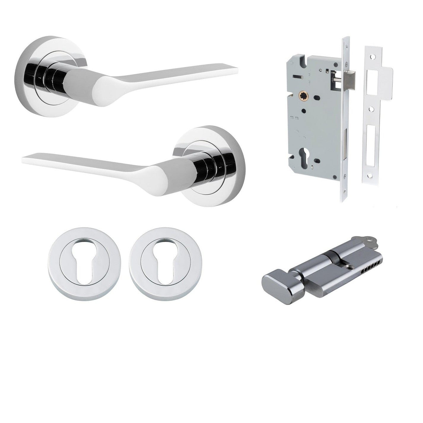 Iver Door Handle Como Rose Round Pair Key/Thumb Polished Chrome Entran ...